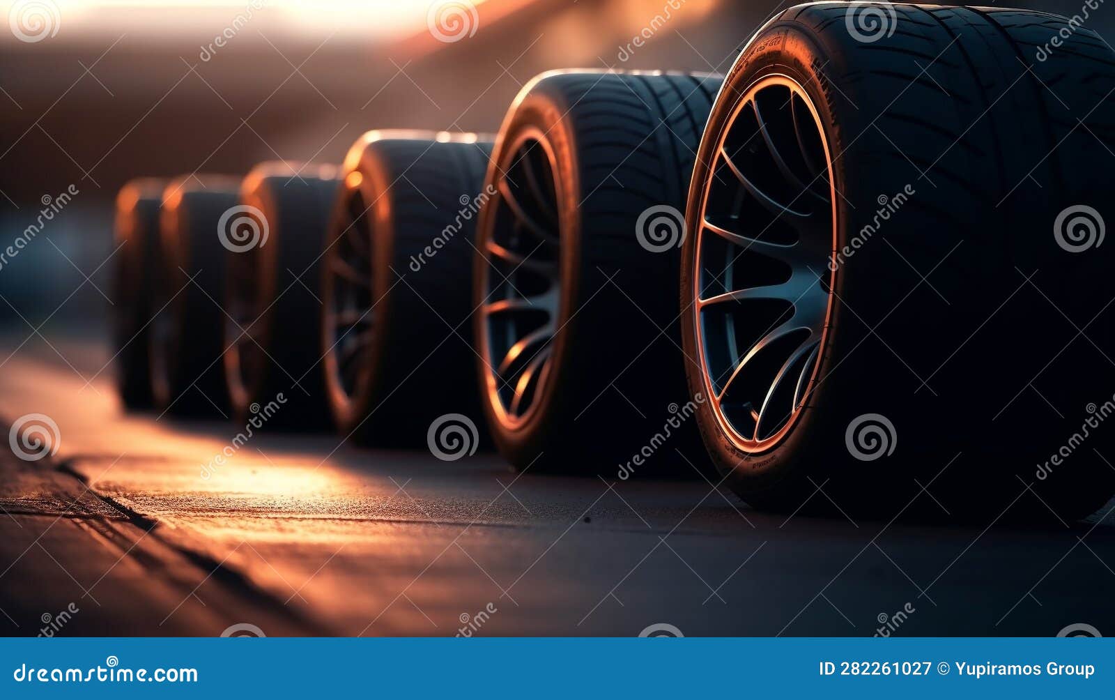 Shiny Alloy Wheels in a Row on a Sports Car Generated by AI Stock ...