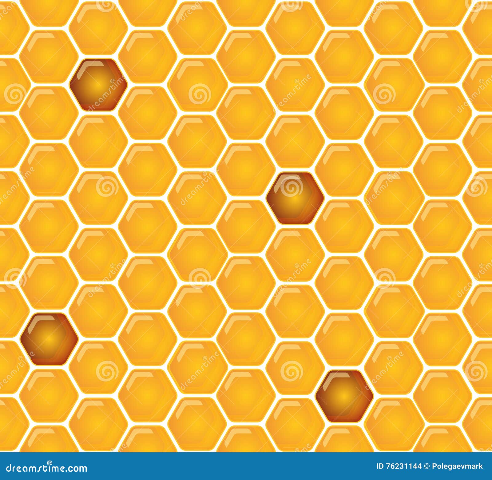 Shiny Amber Honey Comb and Bees Seamless Pattern Design. Vector Stock ...