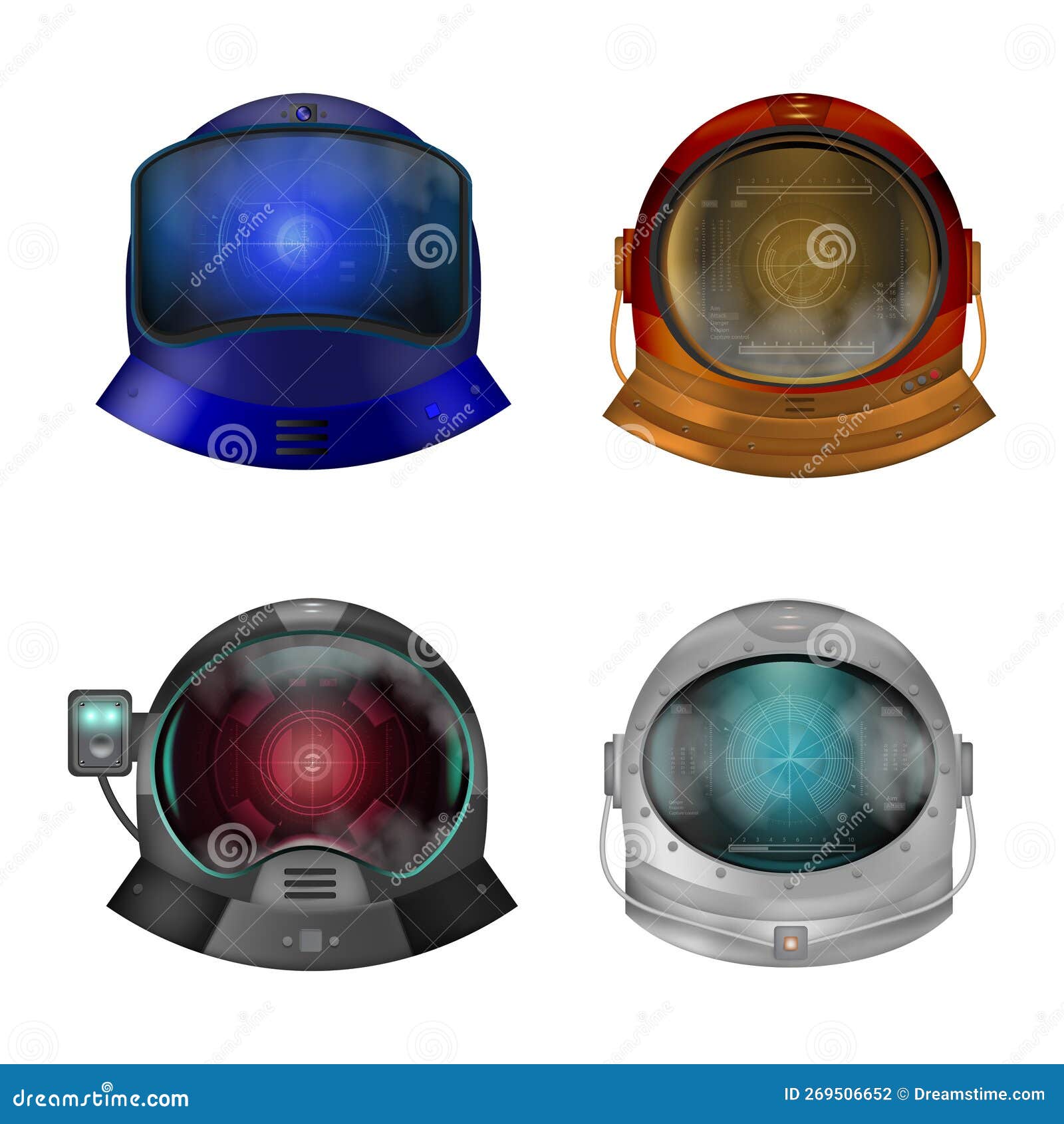Shiny Astronaut Helmets Realistic Set Stock Vector - Illustration of ...