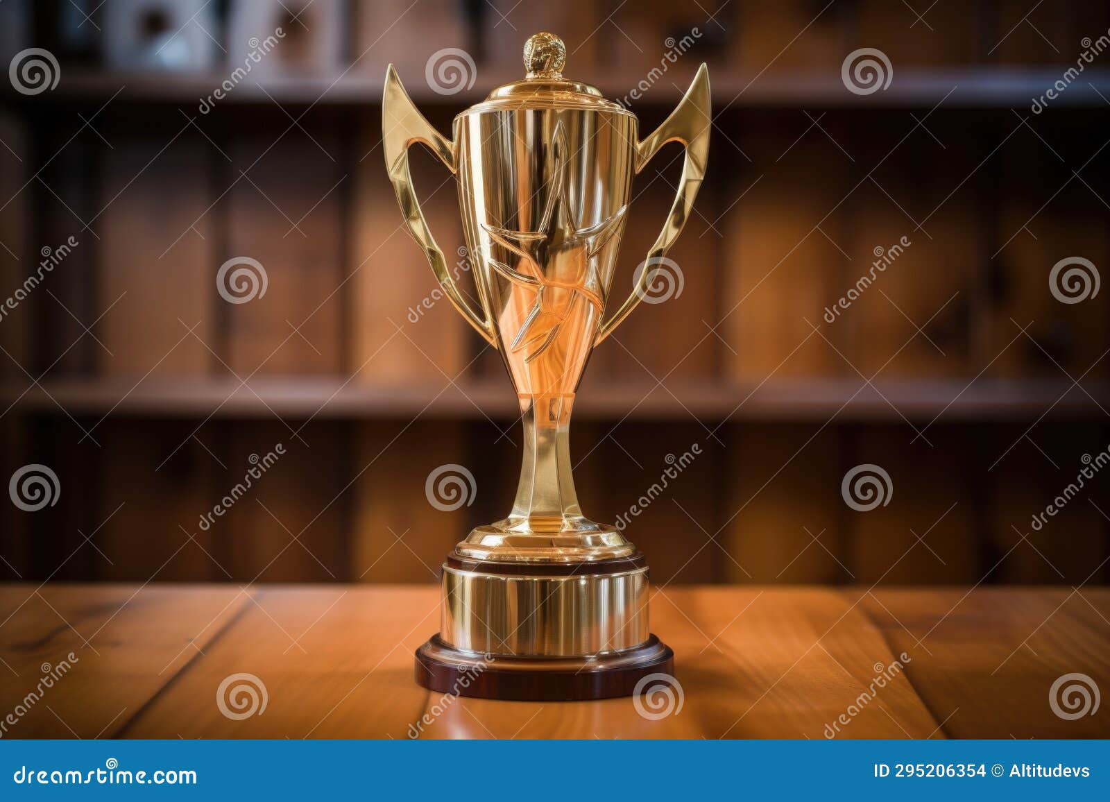 Shiny Athletic Trophy Sitting on a Wood Table Stock Photo - Image of ...
