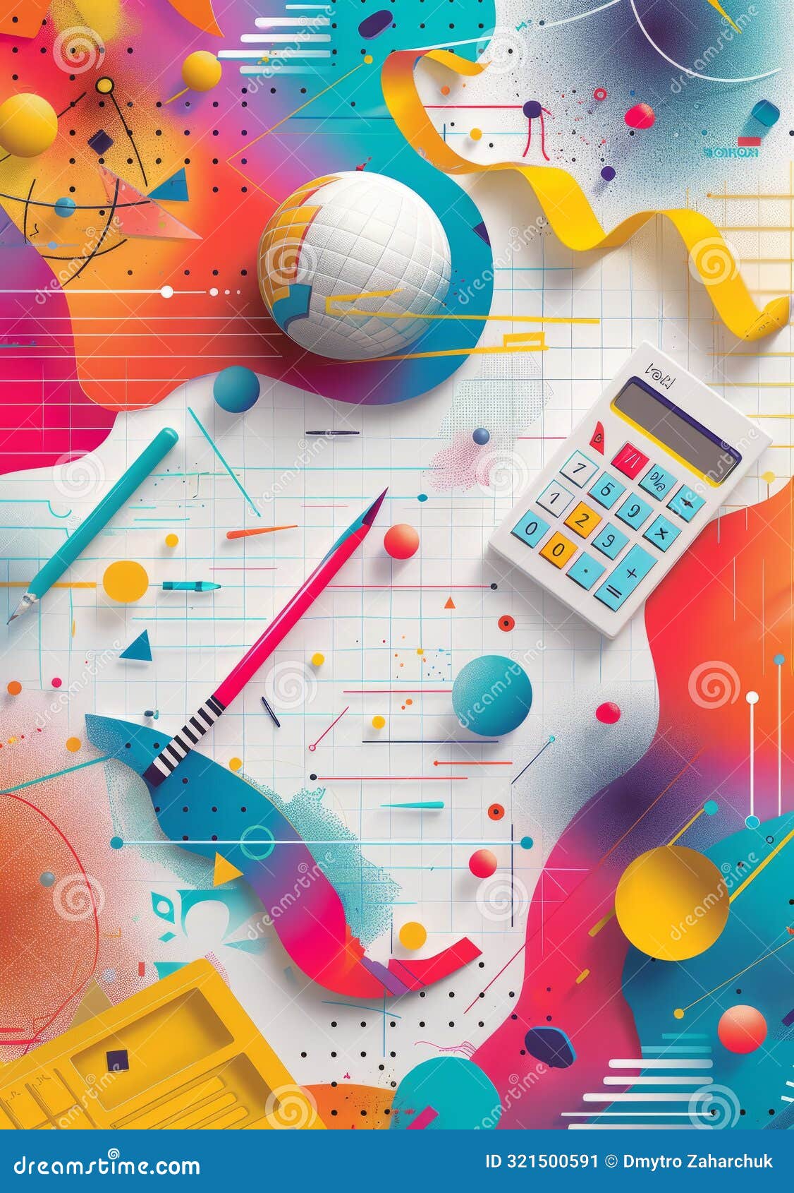 Shiny Background with Gradient of Bright School Colors, Outlines of ...