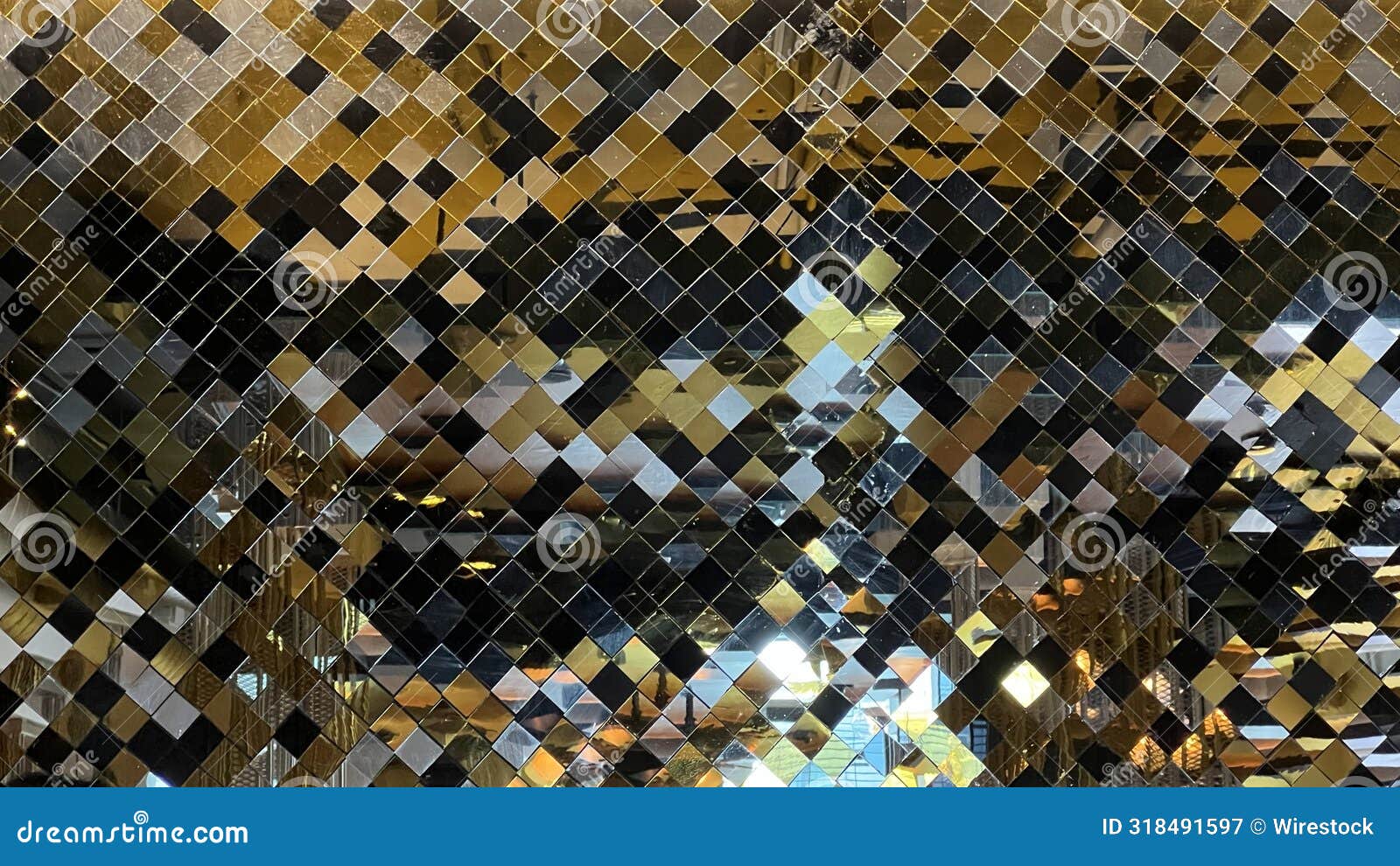 Shiny Background of Square Mirrors on a Wall Stock Image - Image of ...