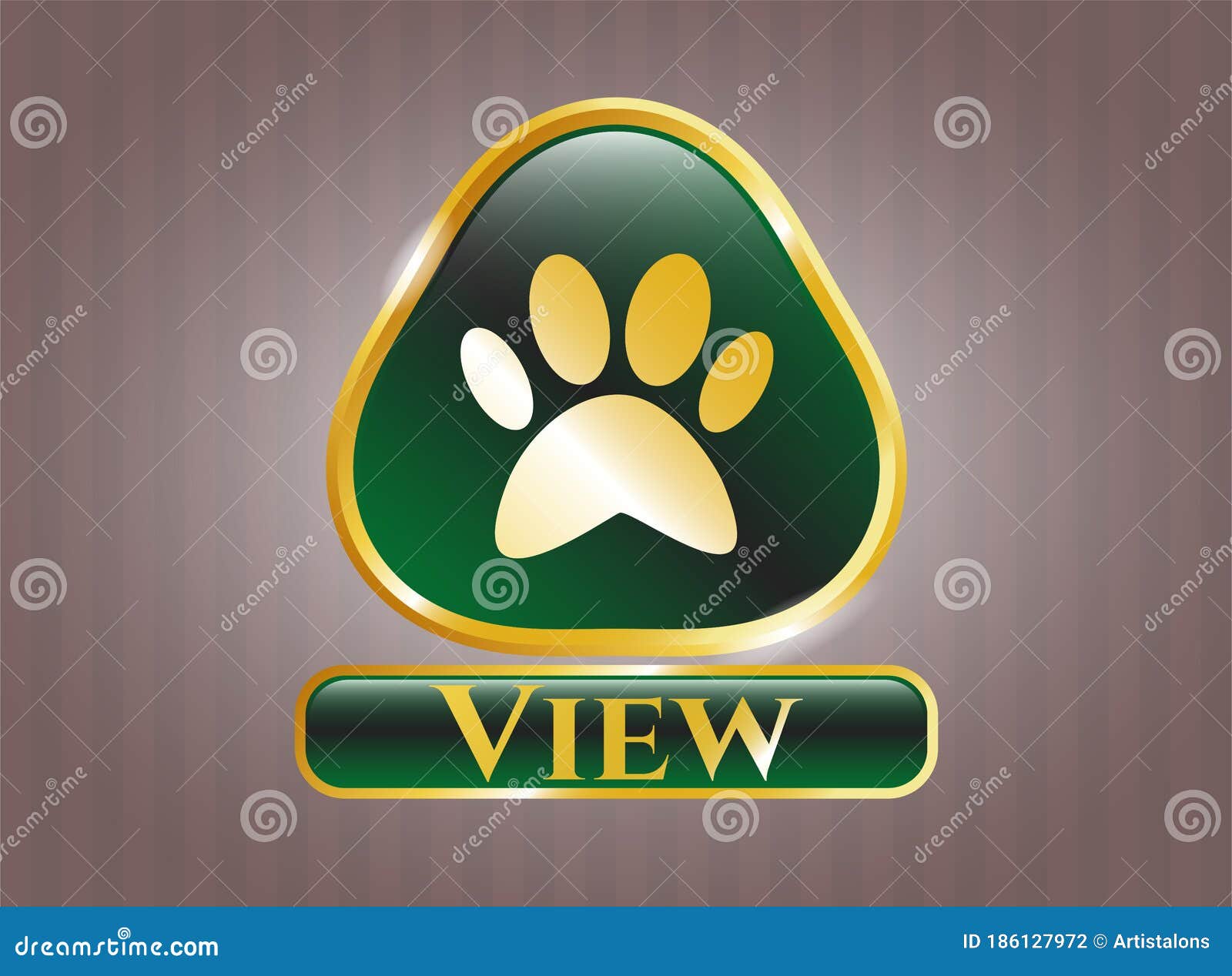 Shiny Badge with Paw Icon and View Text Inside Stock Vector ...