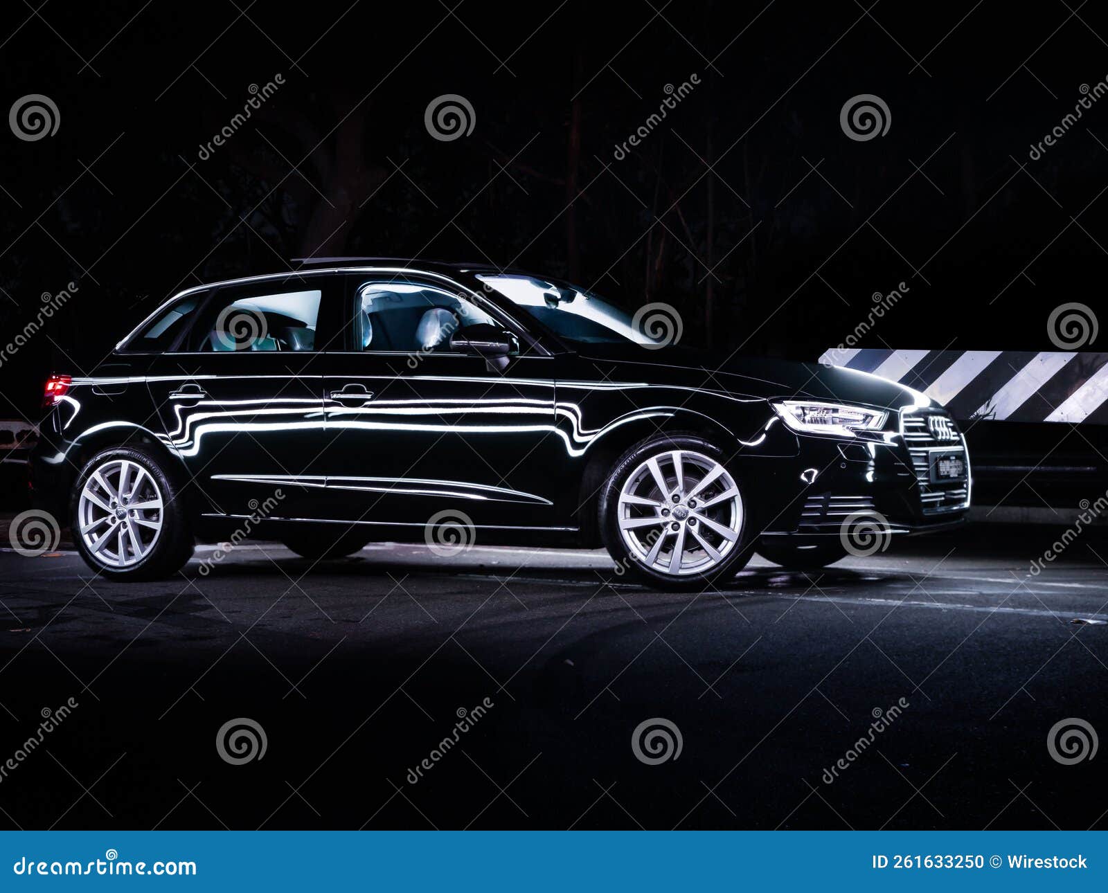 Shiny Black Audi A3 Car on a Road at Night Editorial Image - Image of ...