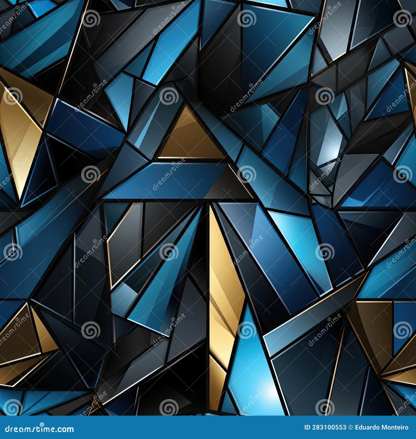 Shiny Black, Blue, and Gold Triangle Splinter Background with Glass ...