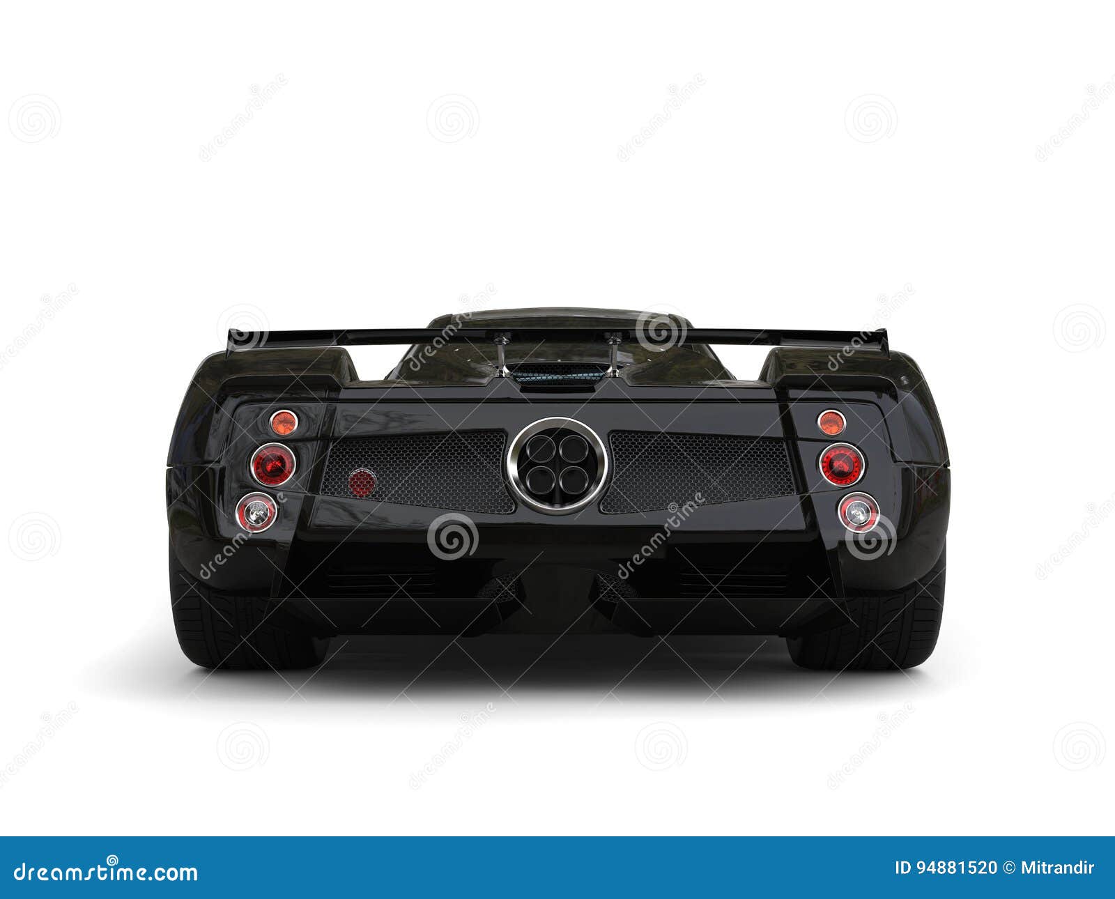 Shiny Black Concept Race Car - Back Low Angle Shot Stock Illustration ...