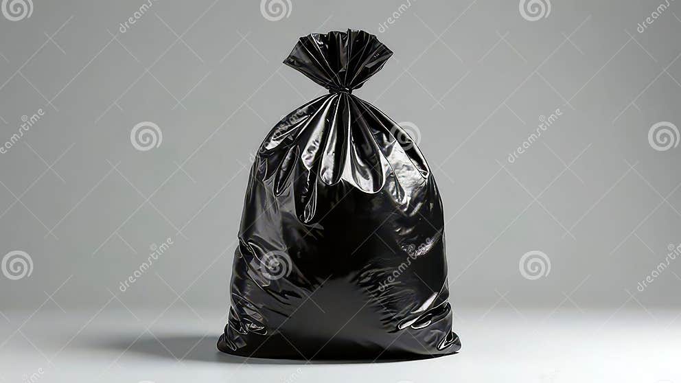 Shiny Black Garbage Bag on Gray Background Stock Illustration ...