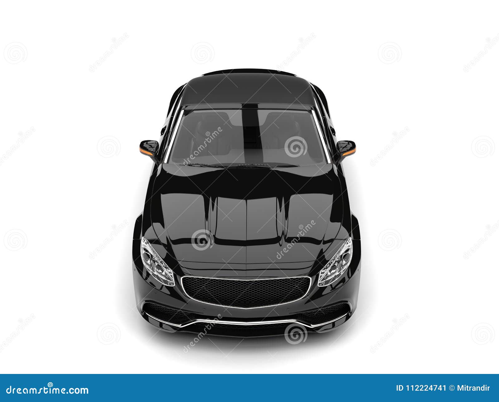 Shiny Black Modern Luxury Convertible Car - Top Down Front View Stock ...