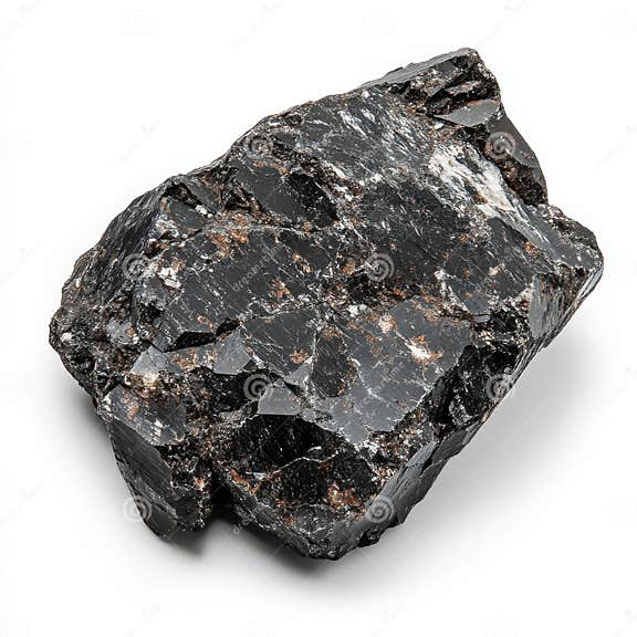 Shiny Black Obsidian Rock with Sharp Edges on a White Background Stock ...