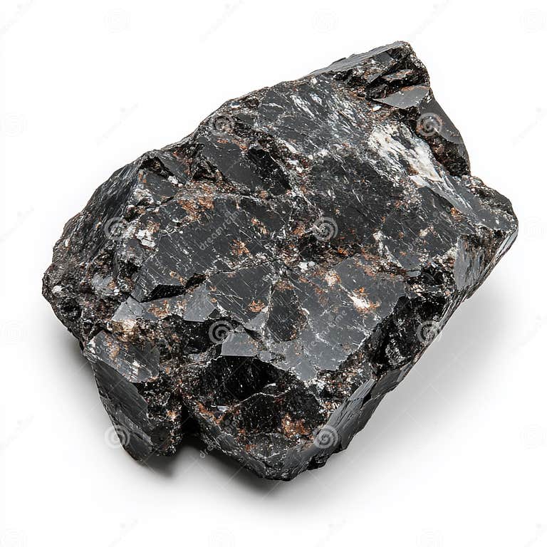 Shiny Black Obsidian Rock with Sharp Edges on a White Background Stock ...