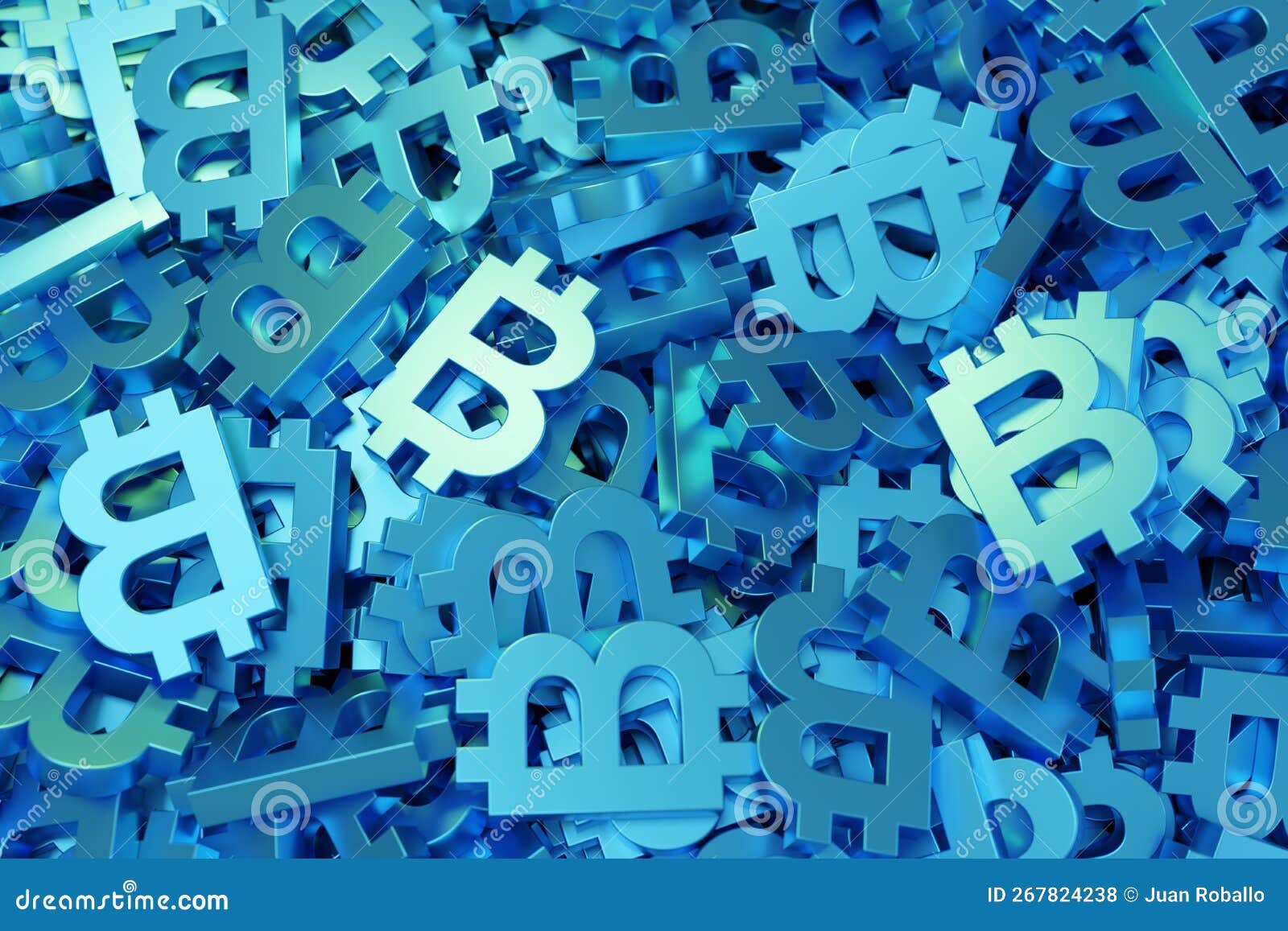 Shiny Blue Bitcoin Symbols Background. 3d Illustration Stock ...