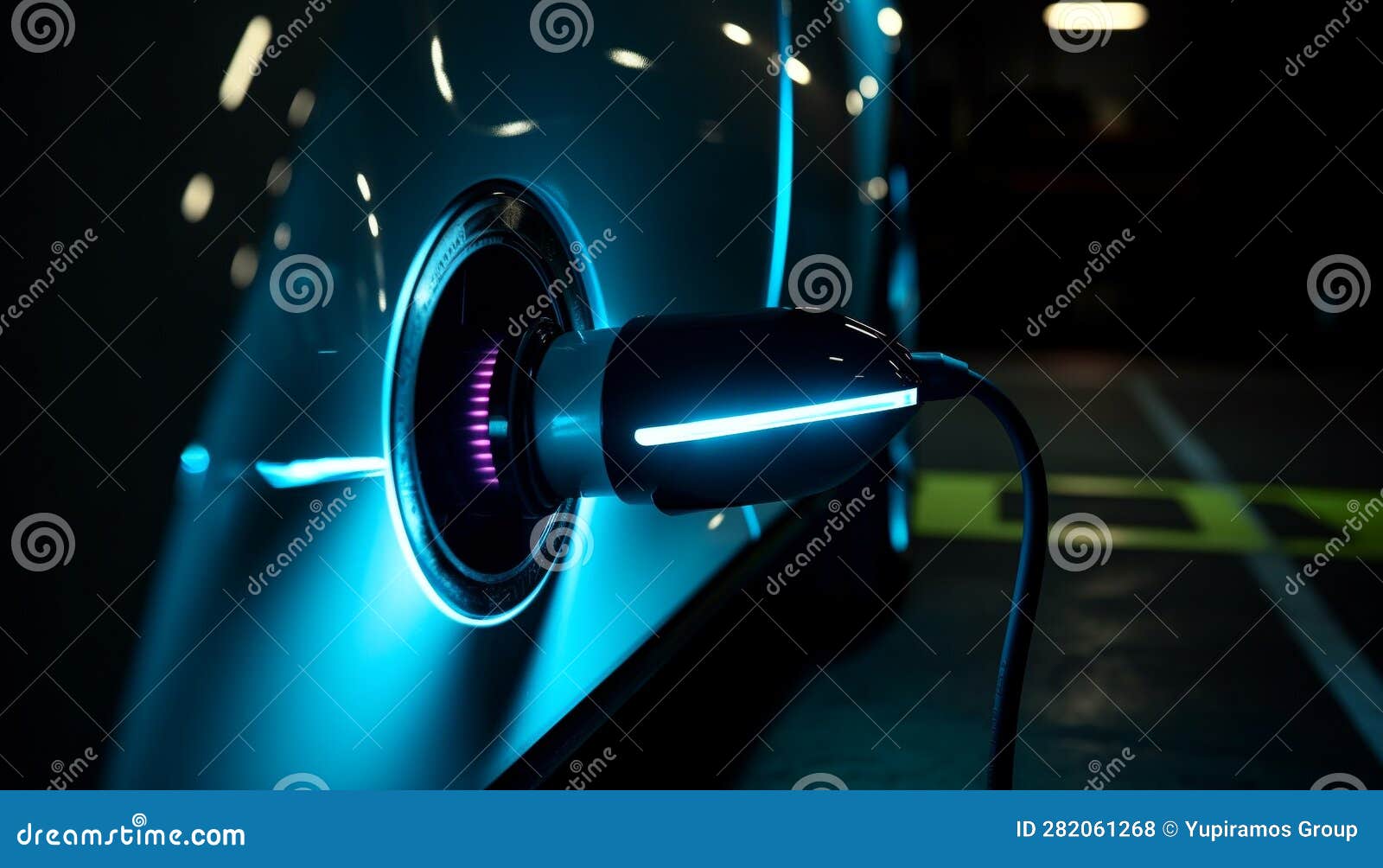 Shiny Blue Car with Futuristic Dashboard and Illuminated Speedometer ...