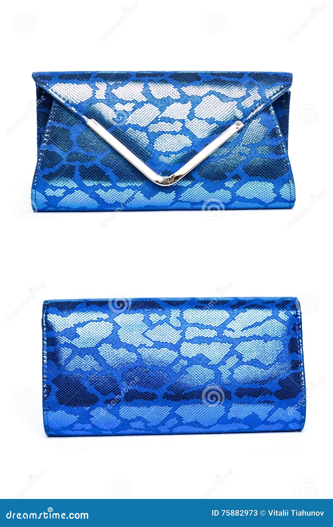 Shiny Blue Clutch on a White Background Stock Image - Image of ...