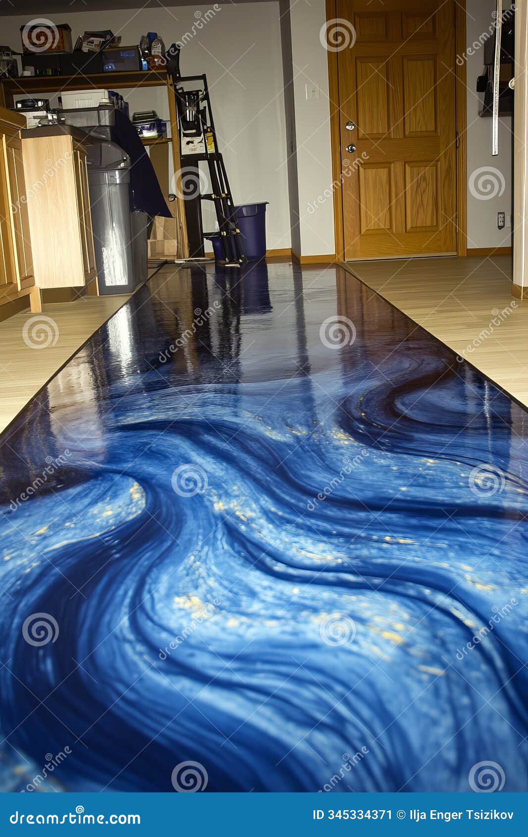 Shiny Blue Epoxy Resin Floor with Waves, Modern Interior Design ...