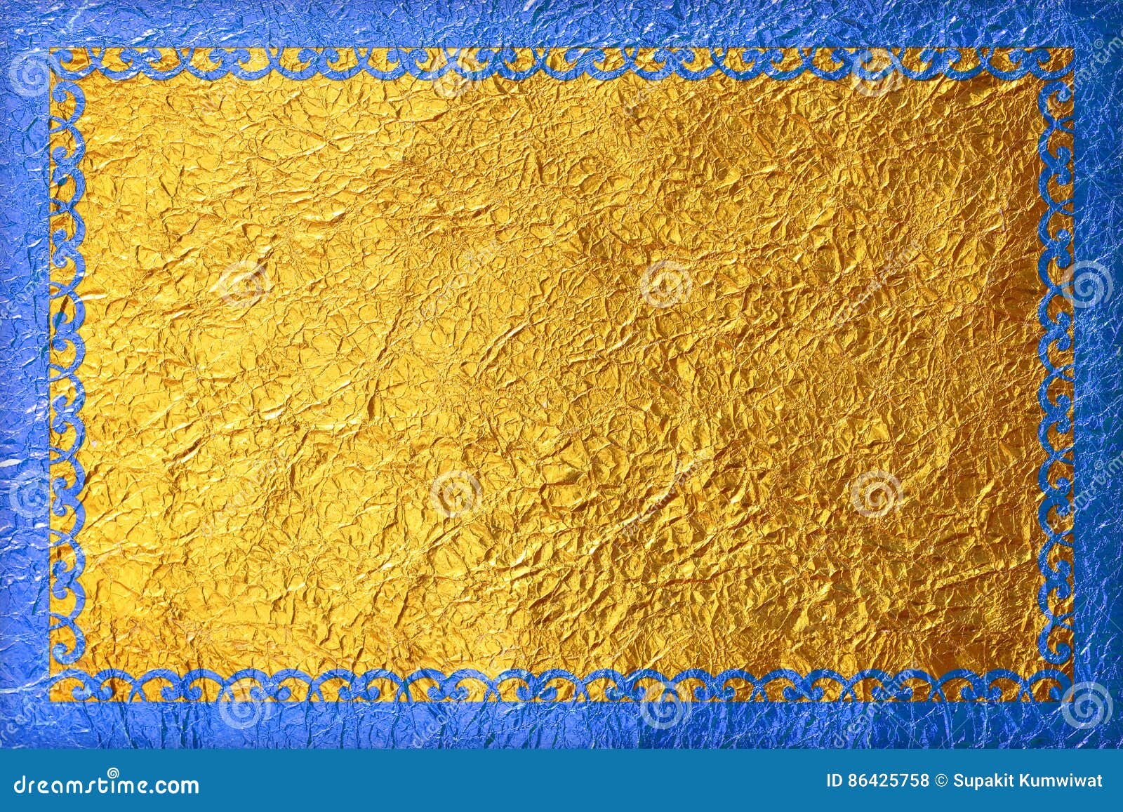 Shiny Blue Frame with a Pattern on the Gold Foil Background. Stock ...