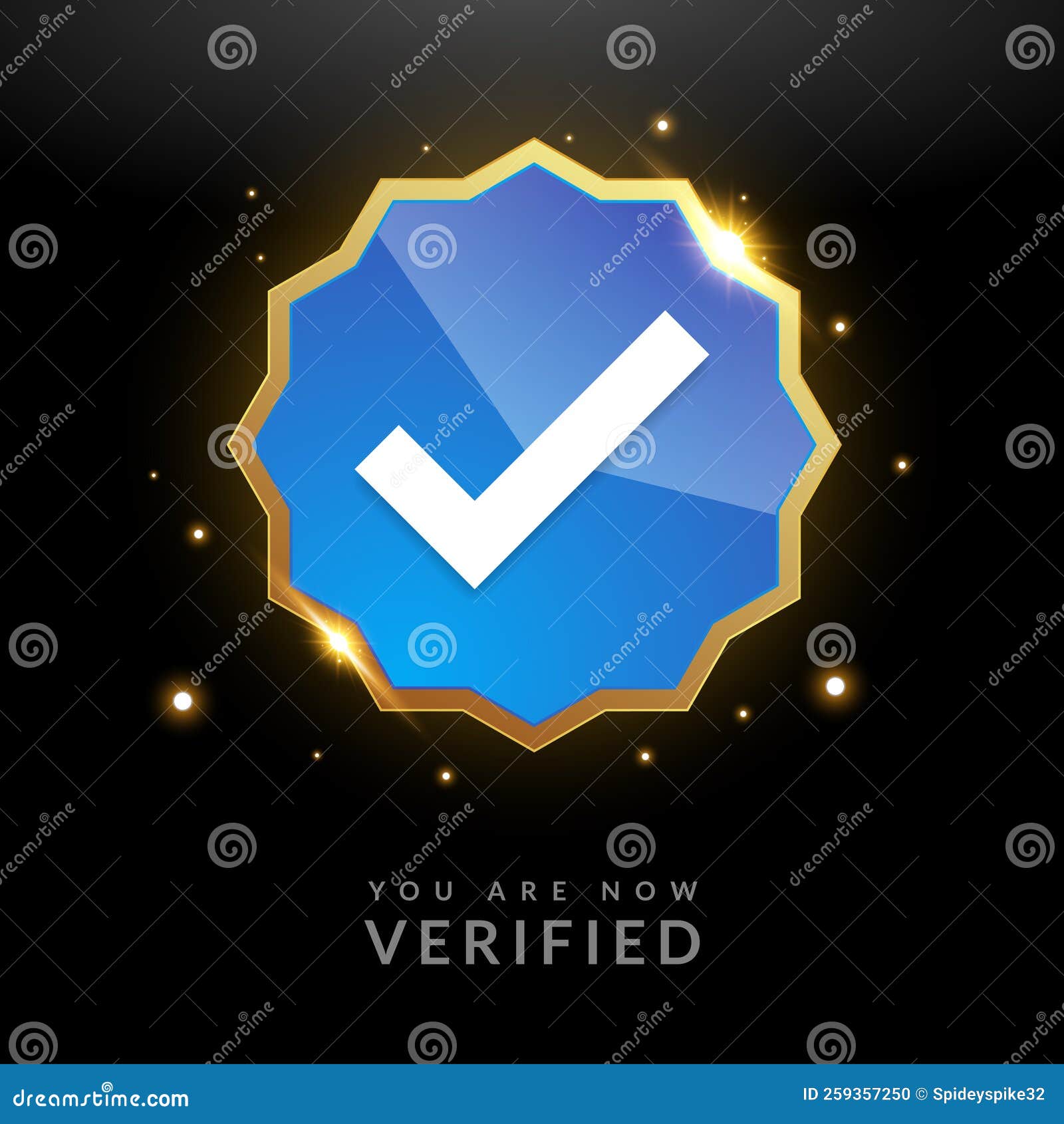 Shiny Blue Label with Check Mark at the Center. Verification Sign Stock ...