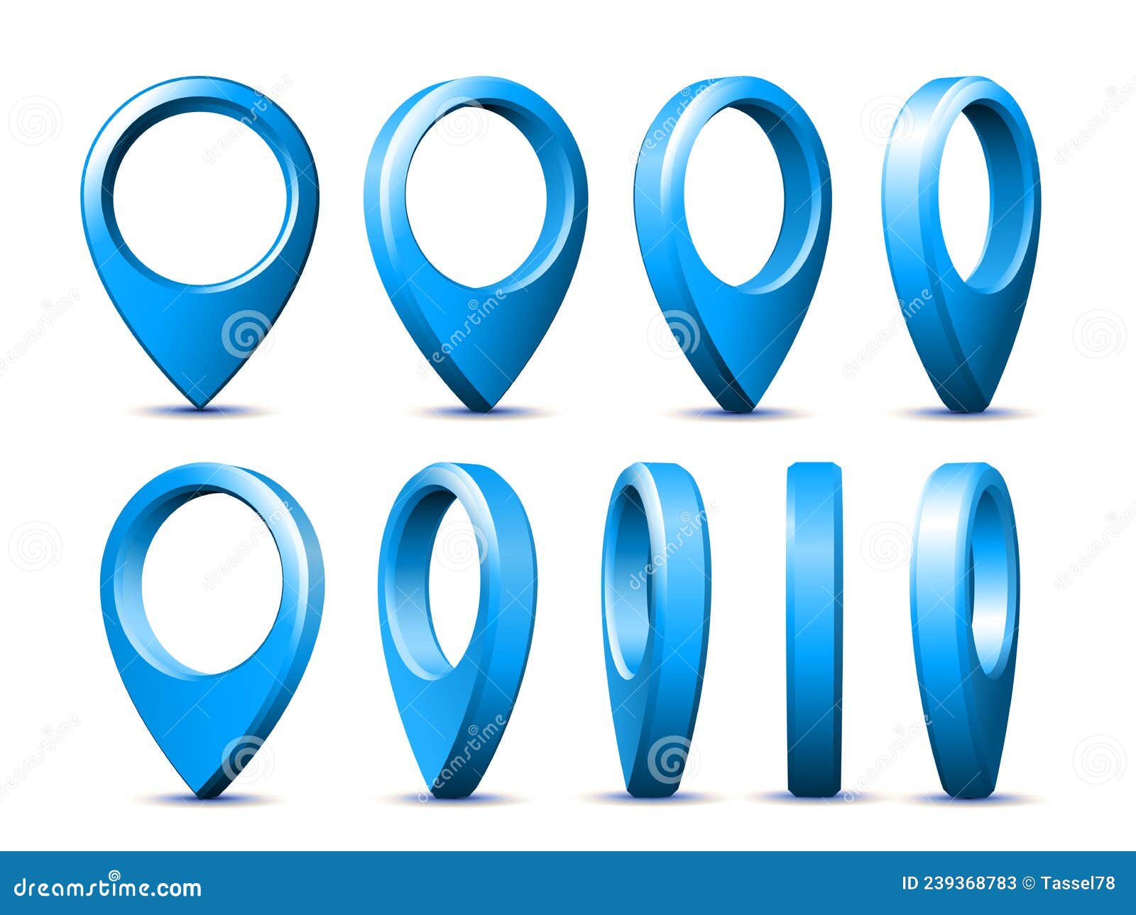 Shiny Blue Realistic Map Pointers Set In Various Angles. Cartoon Vector ... Shiny Blue Realistic Map Pointers Set In Various Angles. Cartoon Vector ...