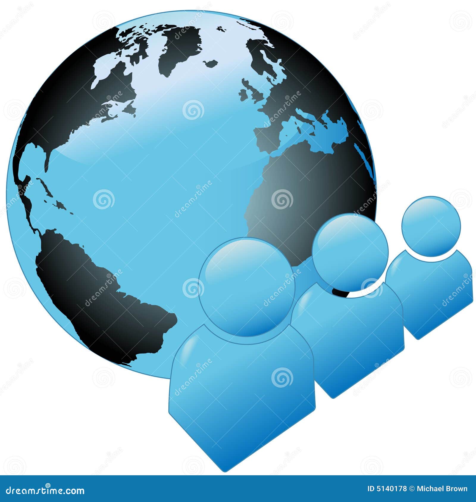 Shiny Blue World People Symbol Icons with Globe Stock Vector ...
