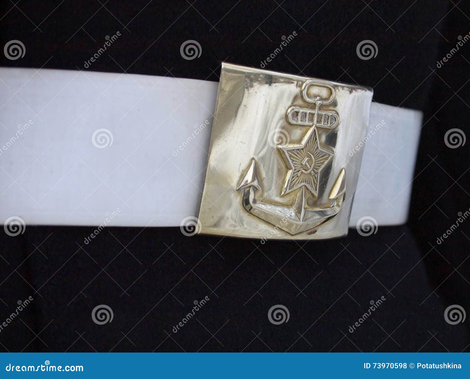 Shiny Brass Buckle on White Sailor Belt Stock Photo - Image of military ...