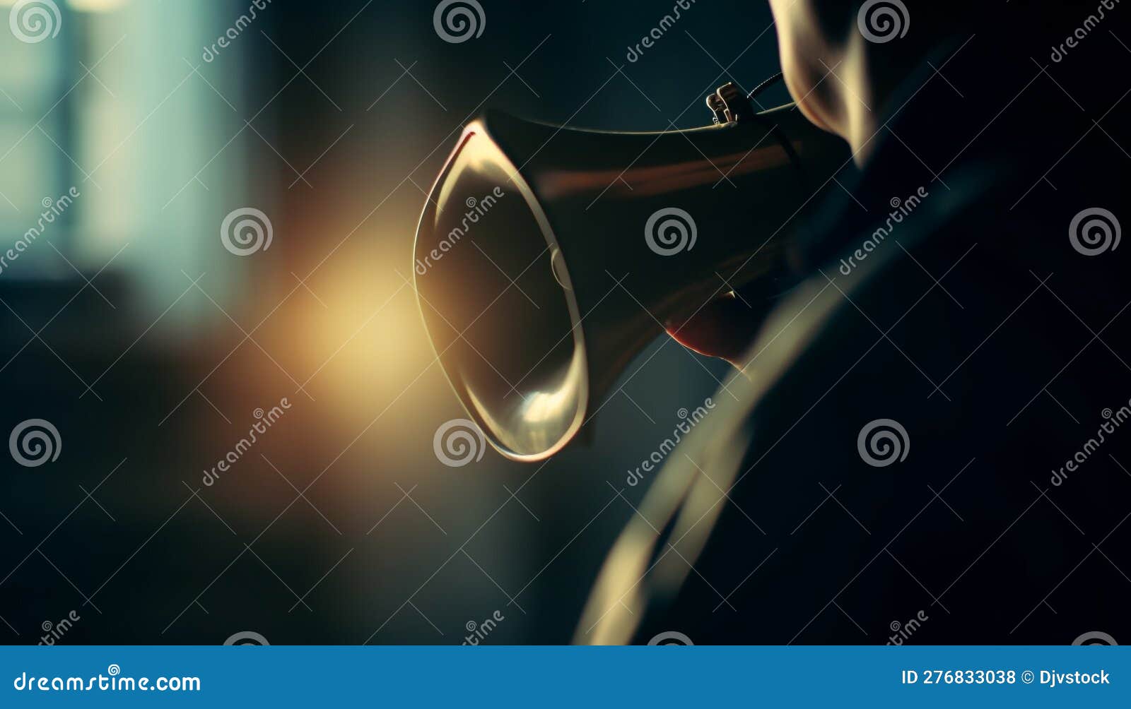 Shiny Brass Trumpet Blowing Music on Stage Generated by AI Stock ...