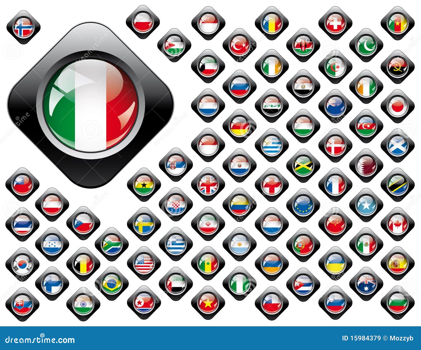 Shiny Button Flags with Black Frame Collection Stock Illustration ...