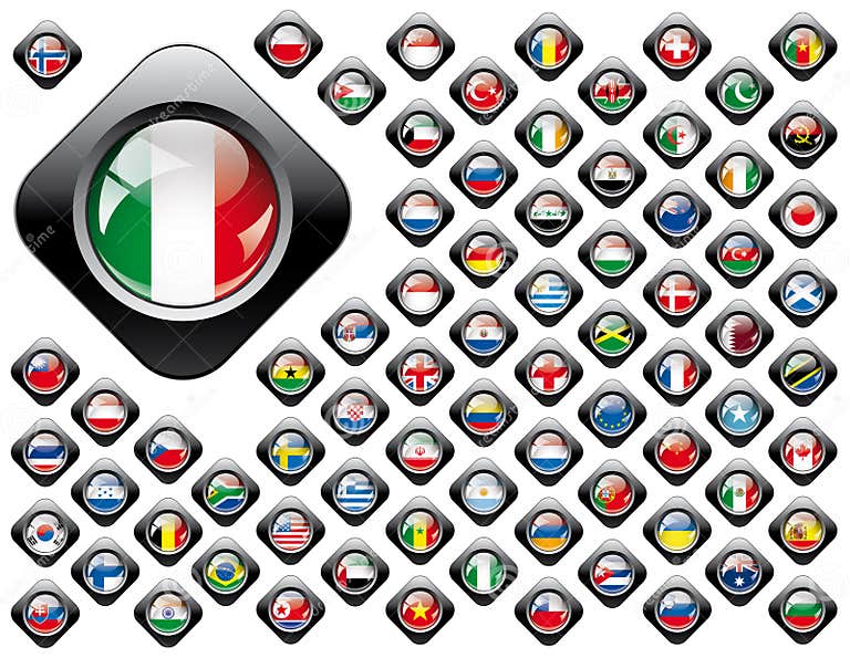 Shiny Button Flags with Black Frame Collection Stock Illustration ...