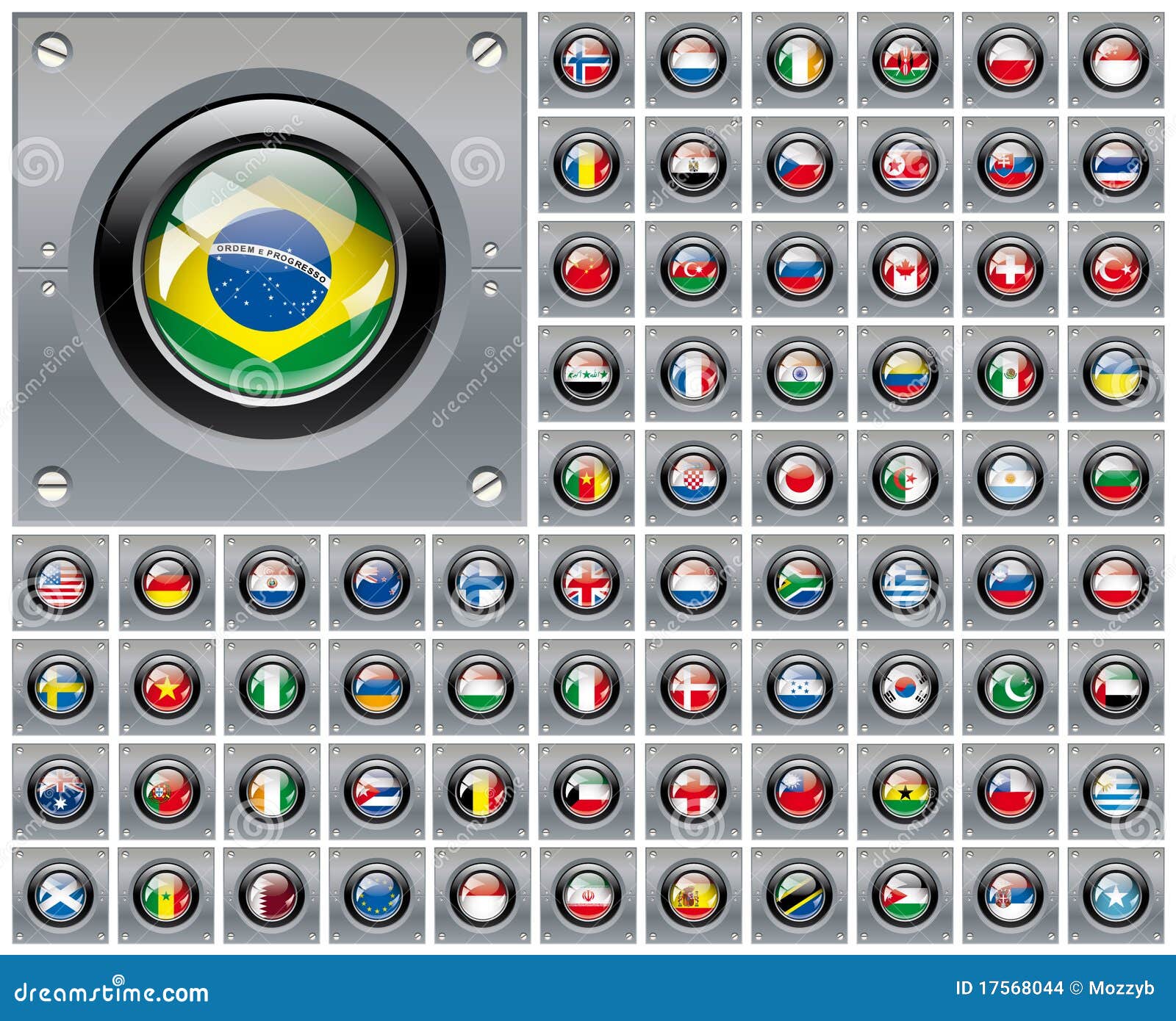 Shiny Button Flags with Metal Frame Collection Stock Illustration ...