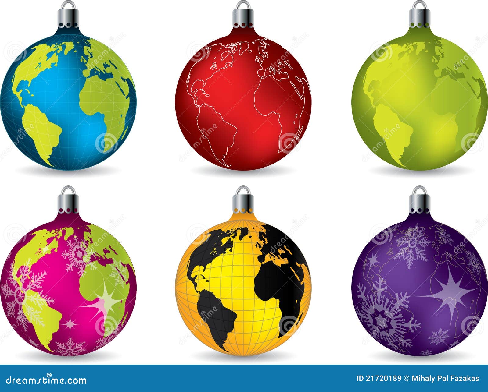 Shiny Christmas Decorations with World Map Stock Vector - Illustration ...