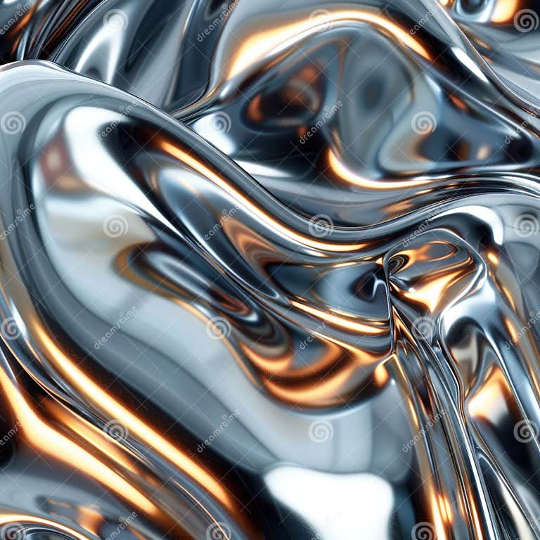 Shiny Chrome Abstract Fluid Metal Texture Close-Up Stock Illustration ...