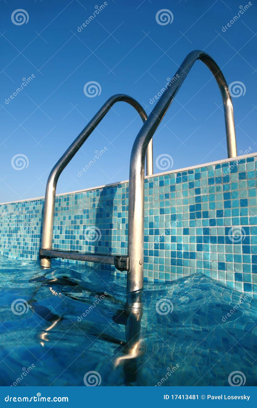 Shiny Chrome Ladder into Pool, Blue Sky Stock Image - Image of summer ...