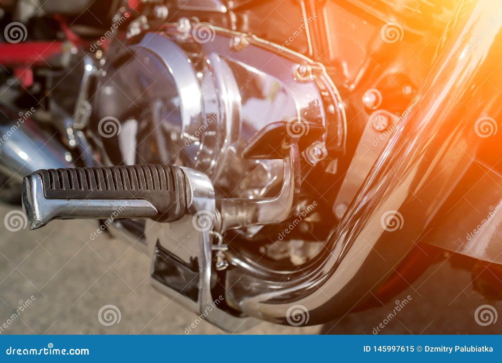 Shiny Chrome Motorcycle Engine Close-up Stock Image - Image of leather ...