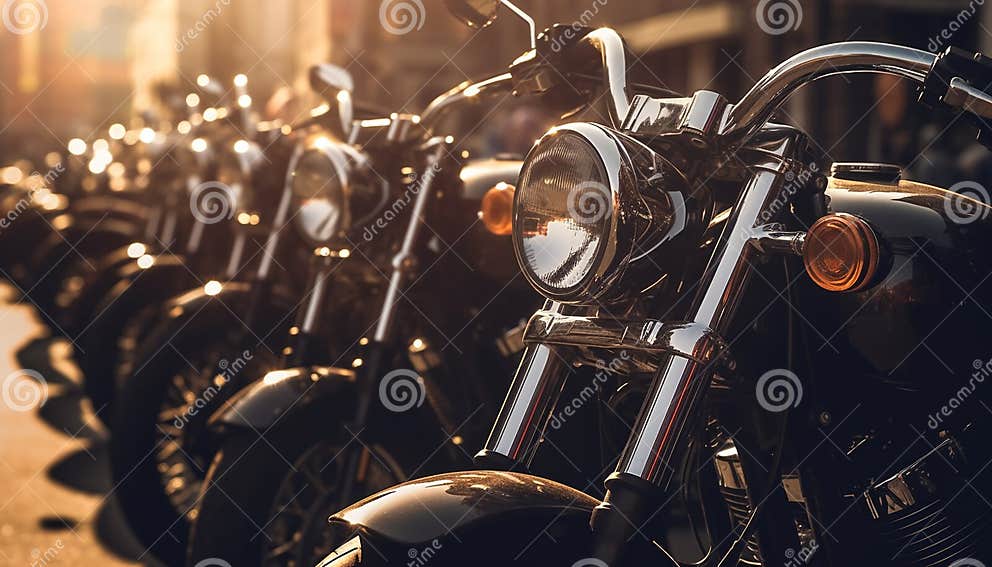 Shiny Chrome Motorcycle Headlight Reflects Sunlight in Close Up Focus ...