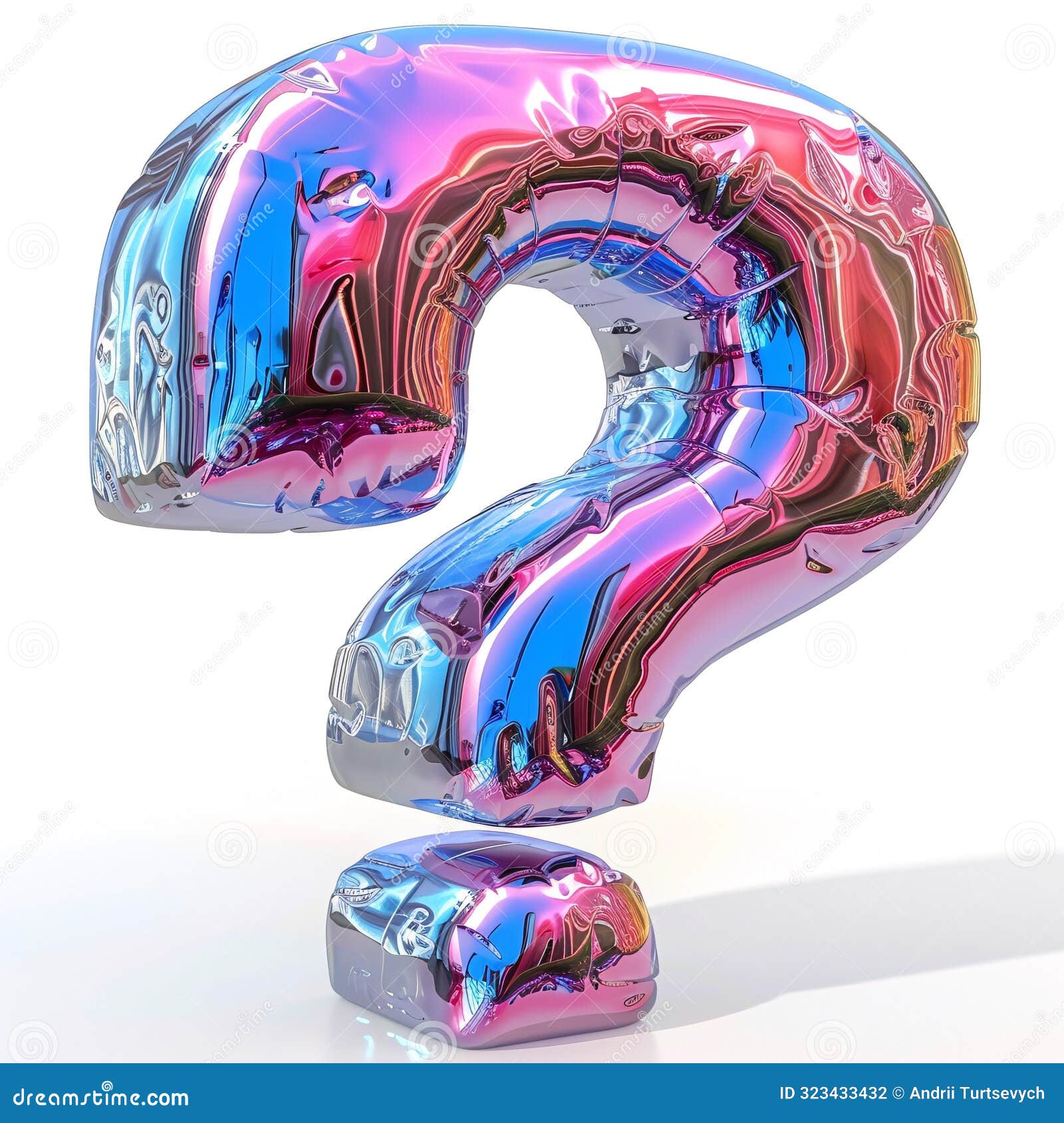 Shiny Chrome Question Mark Balloon with Vivid Rainbow Reflection on ...