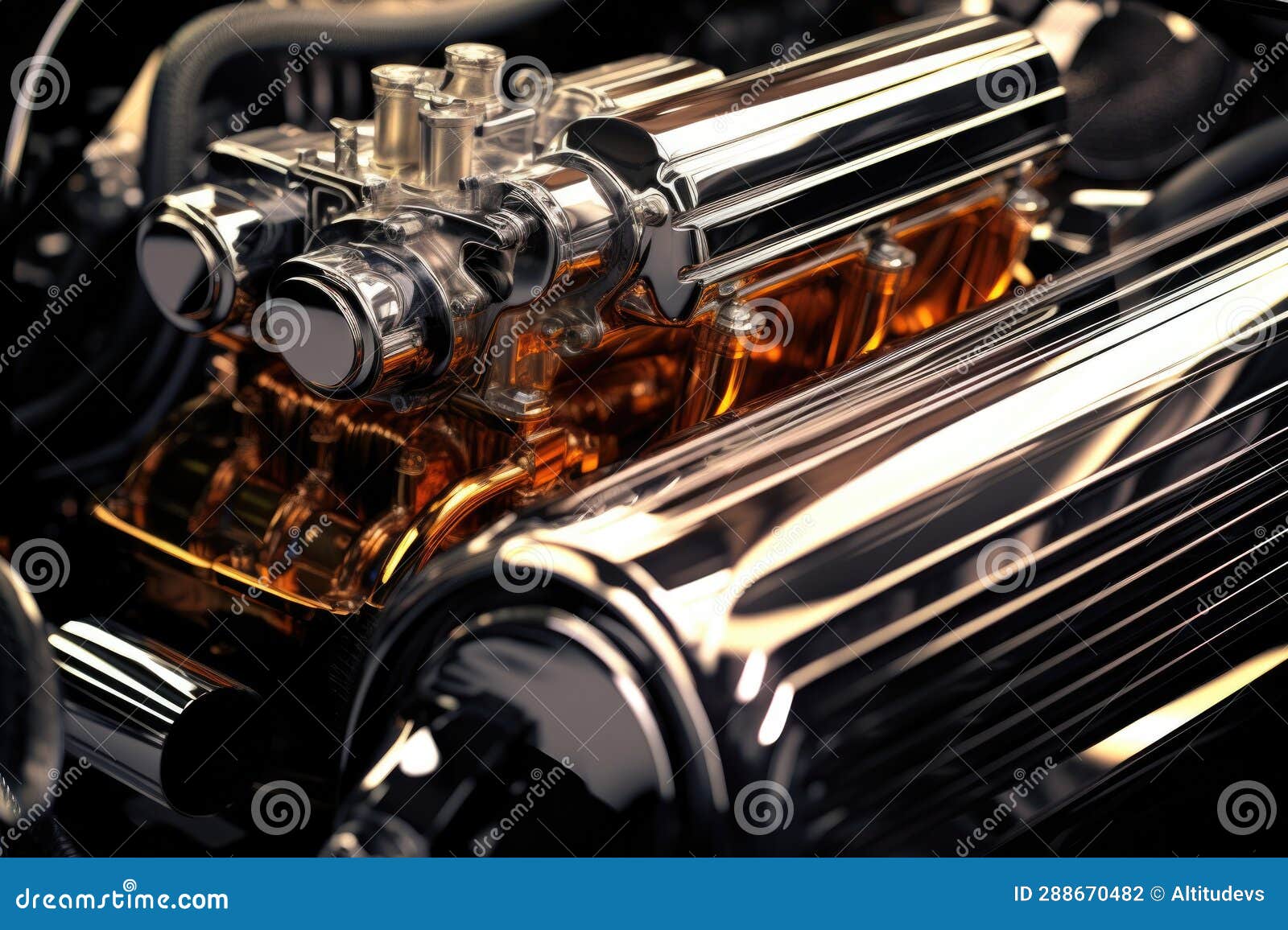 Shiny Classic Car Engine with Chrome Parts Stock Photo - Image of ...