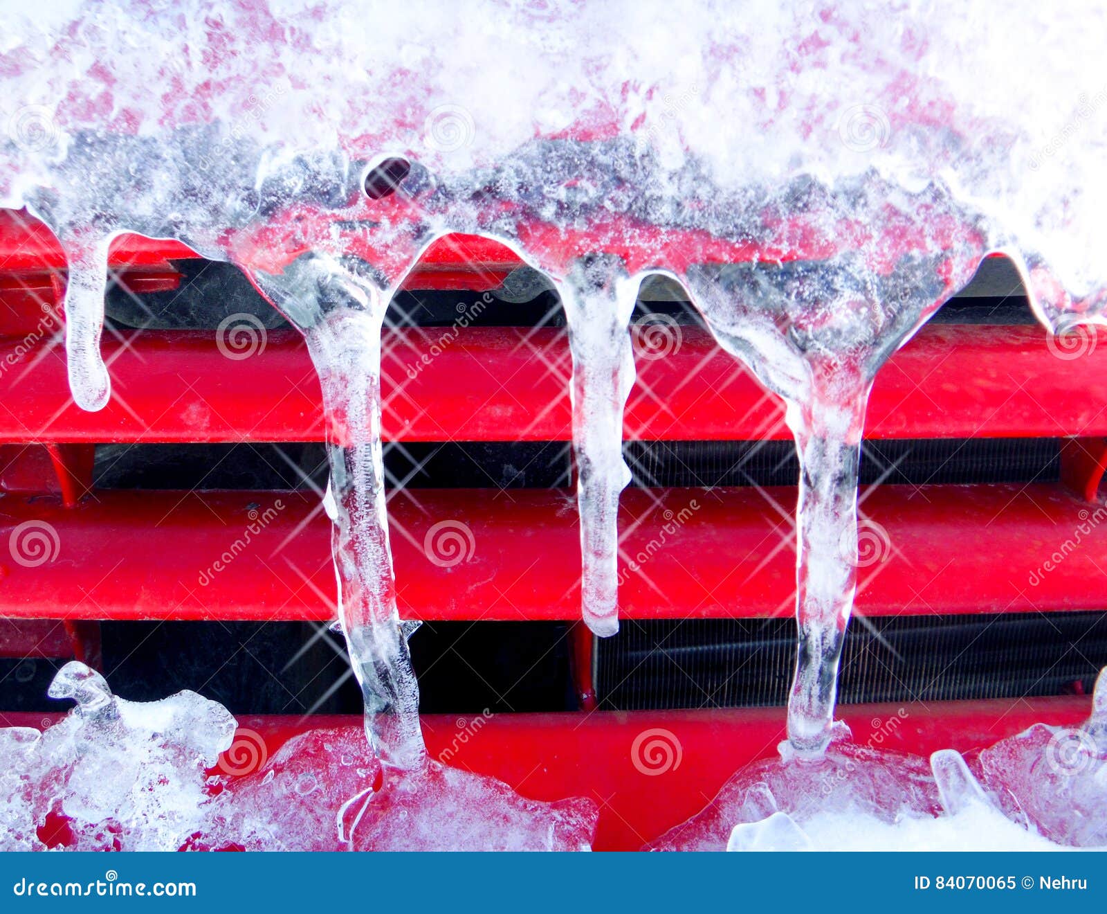 Shiny Clear Ice Icicles Hang on a Red Car Surface Stock Image - Image ...