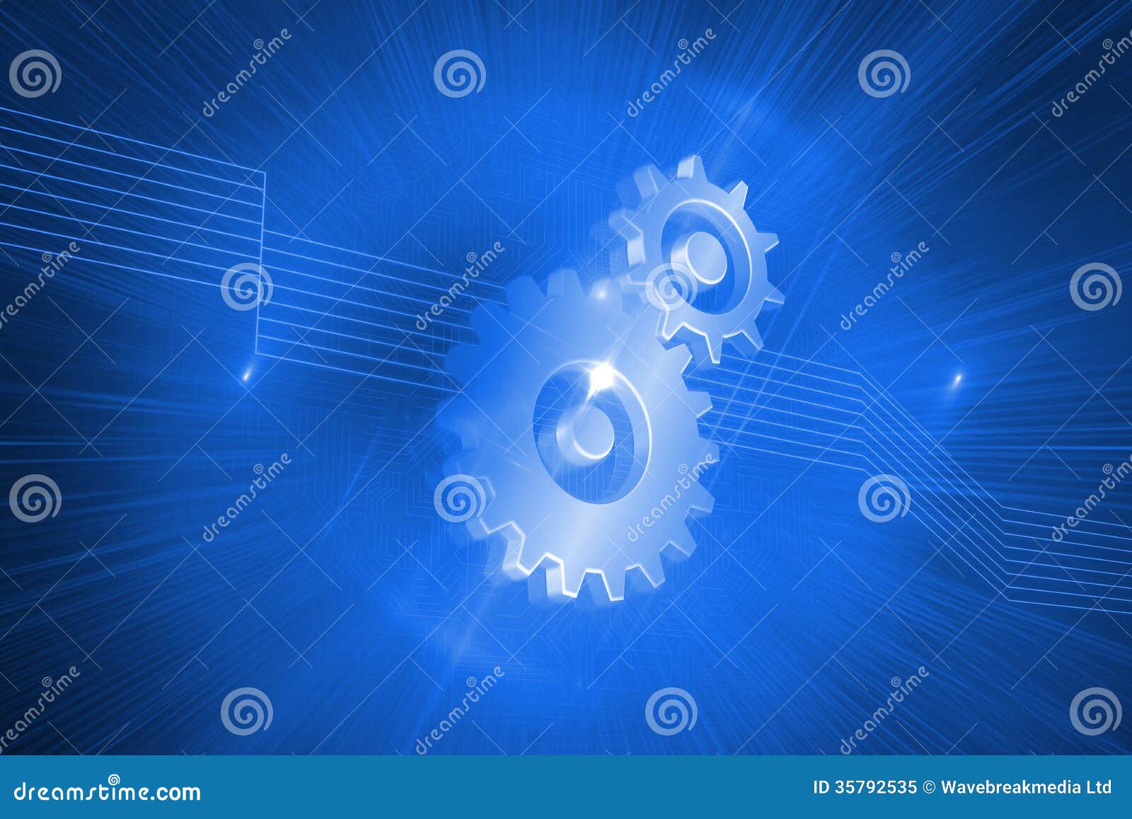 Shiny Cogs on Blue Background Stock Illustration - Illustration of ...