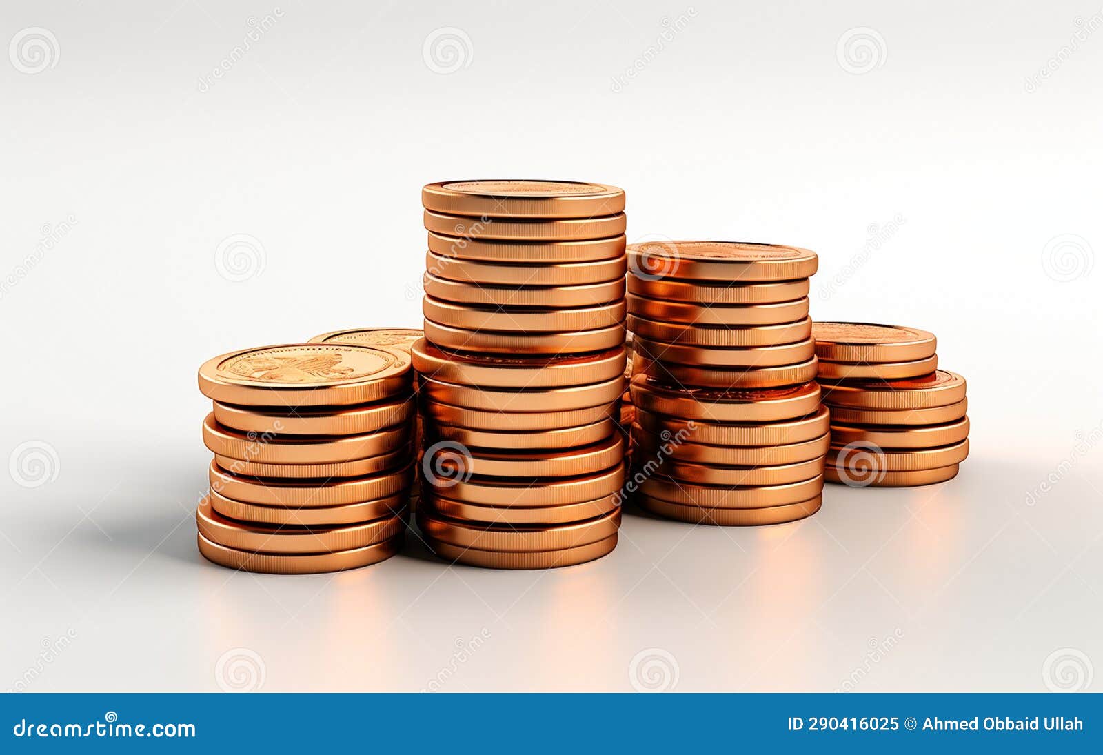 Shiny Coins on a White Background. Generative by Ai Stock Image - Image ...