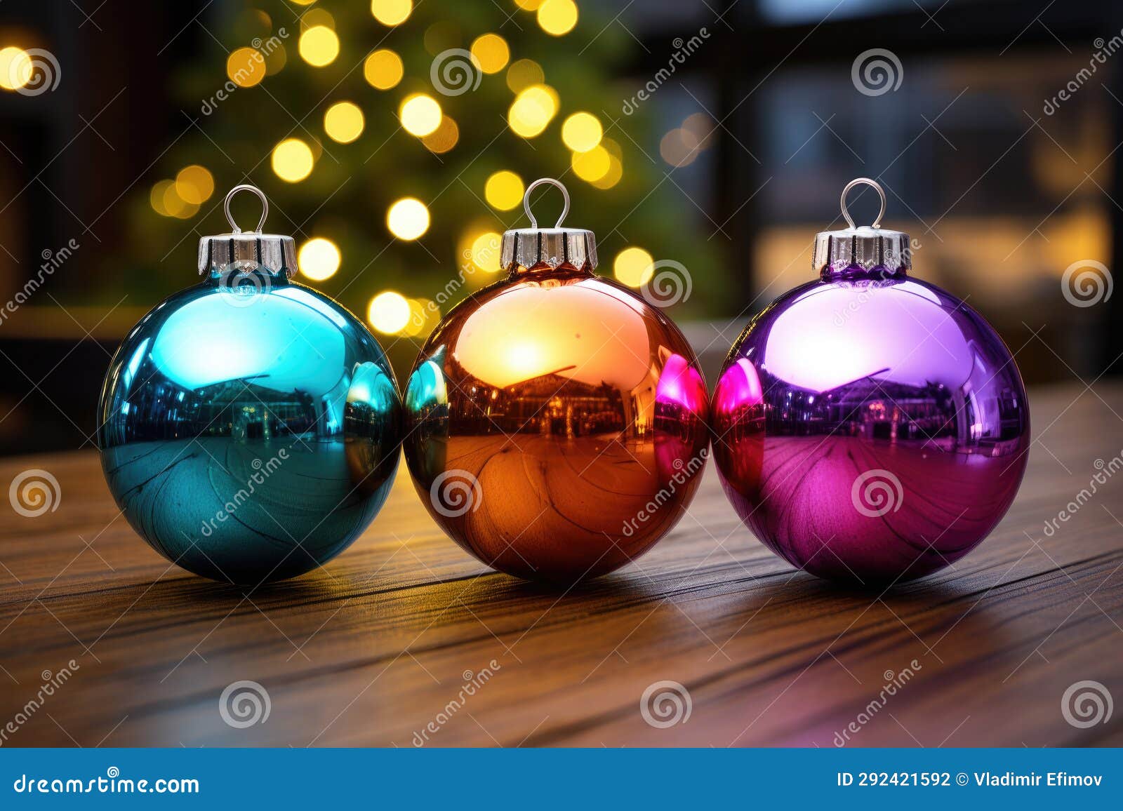 Shiny Colored Christmas Ball Bouncing in Front of Blurred Christmas ...