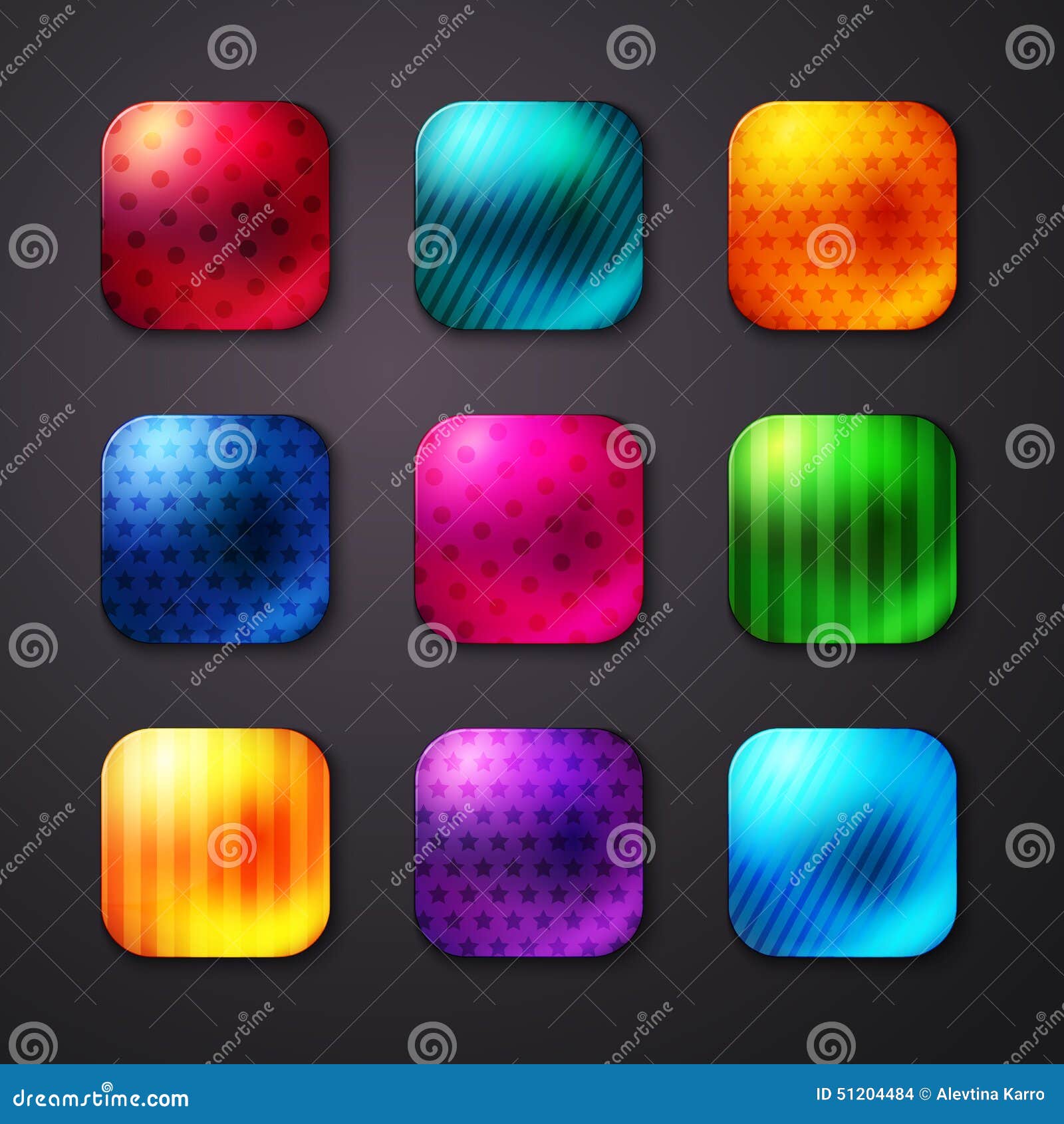 Shiny Colored Square Buttons with Stars and Lines Stock Vector ...