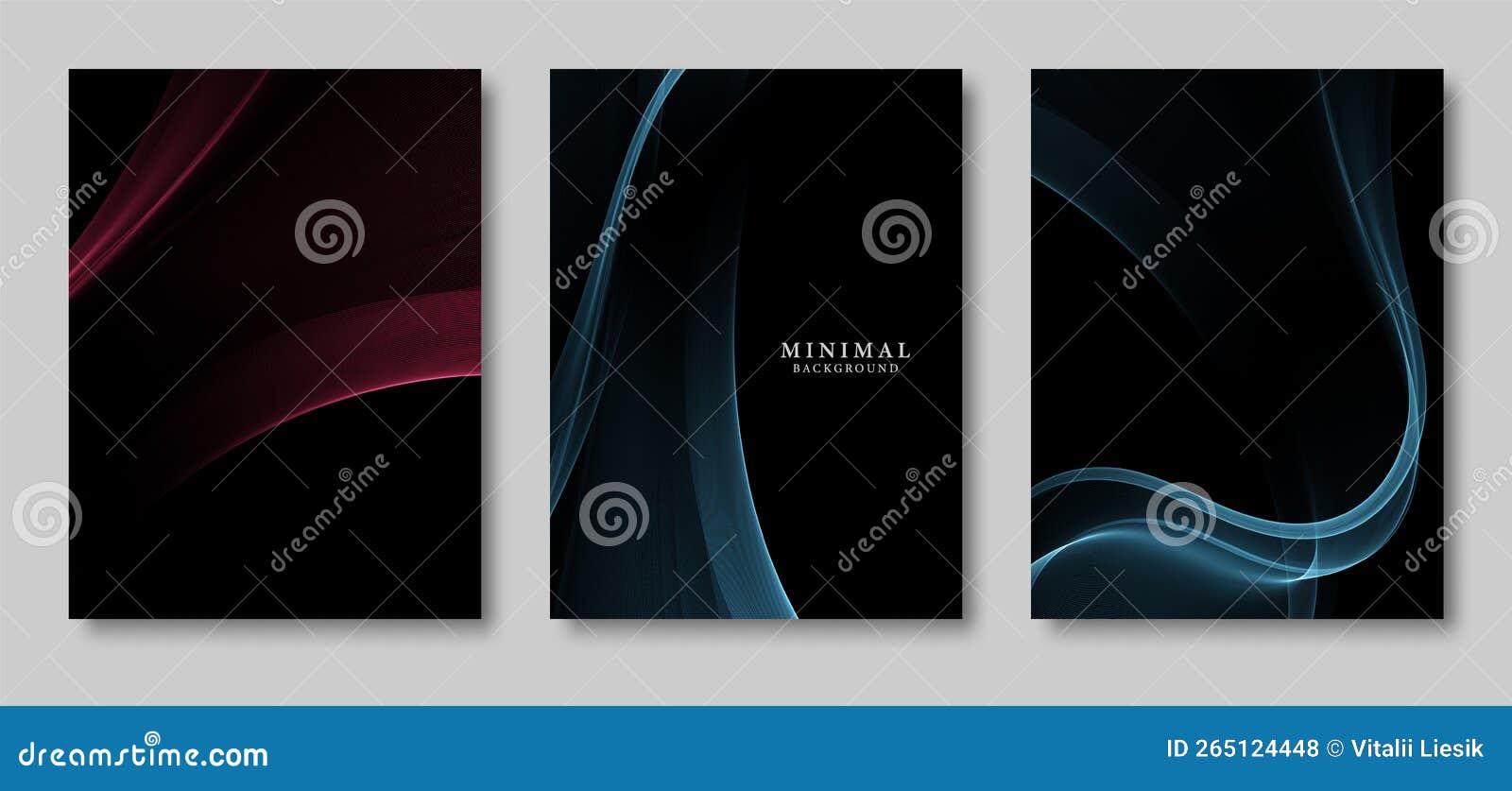 Shiny Colored Waves on a Dark Background. Cover Set with Abstract ...