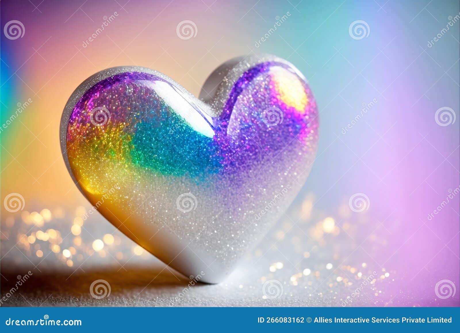Shiny Colorful Glittery Heart Shape on Rainbow Background. 3D Stock ...
