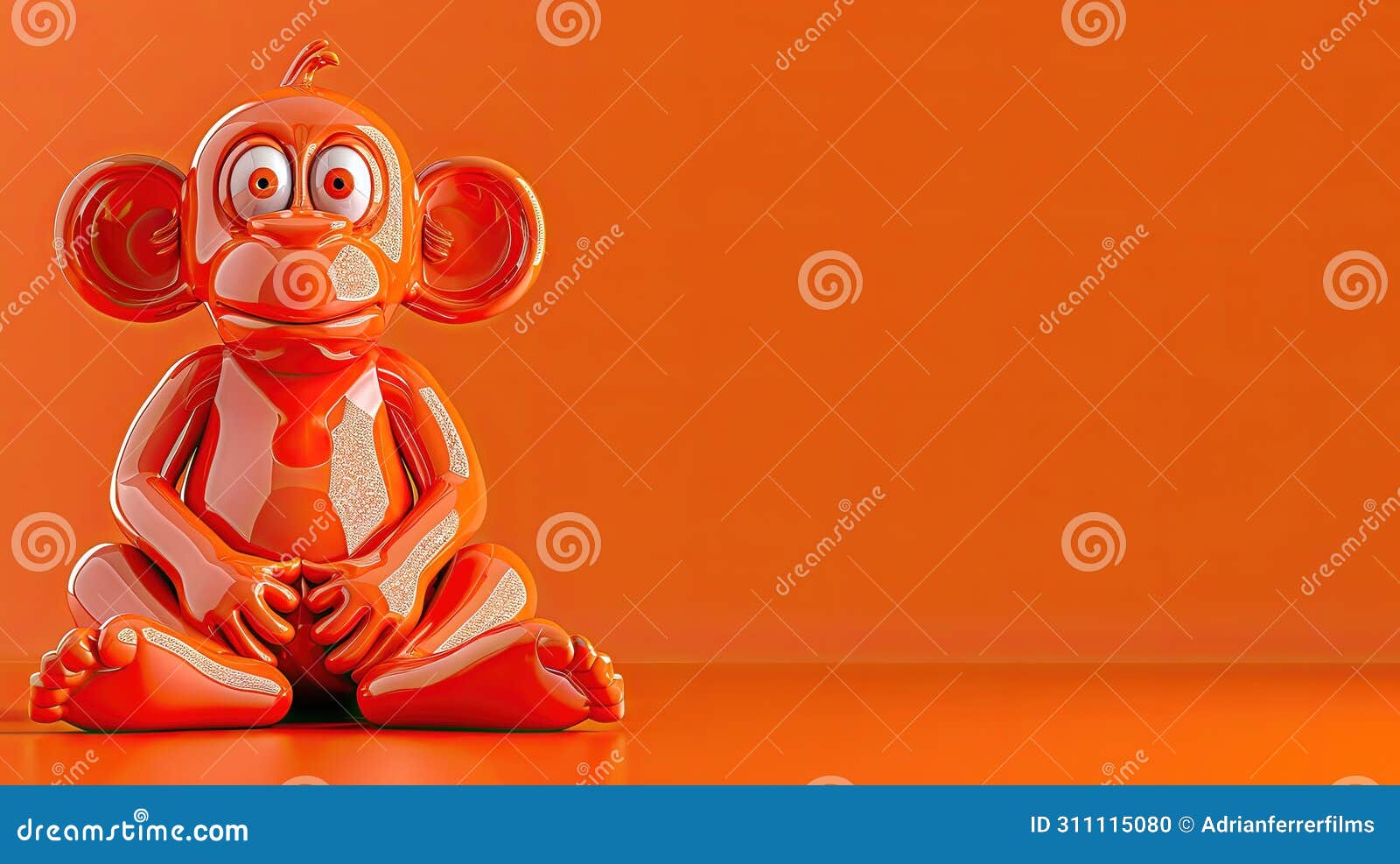 Shiny 3D-rendered Monkey in a Meditative Pose on an Orange Background ...