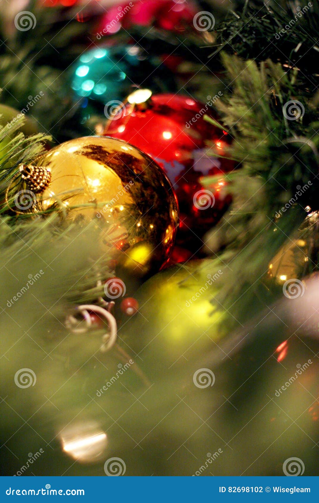 Shiny Dangling Christmas Tree Ornaments Stock Photo - Image of design ...