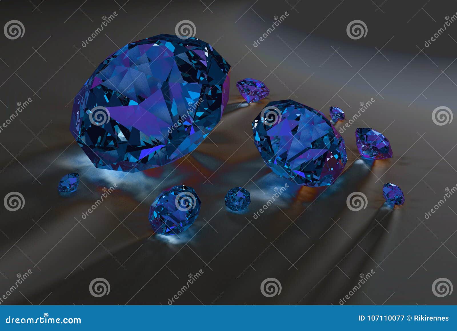 Diamonds Group Placed on Blue Background, 3d Illustration Stock ...
