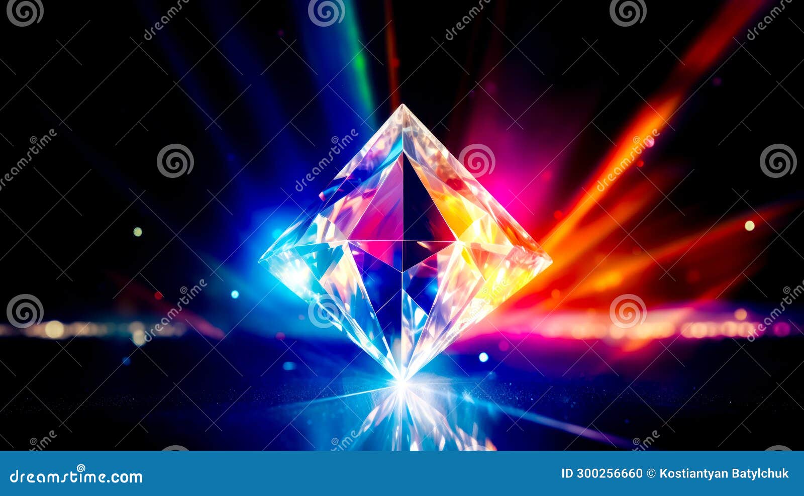 Shiny Diamond on Shiny Surface with Bright Lights and Beams in the ...