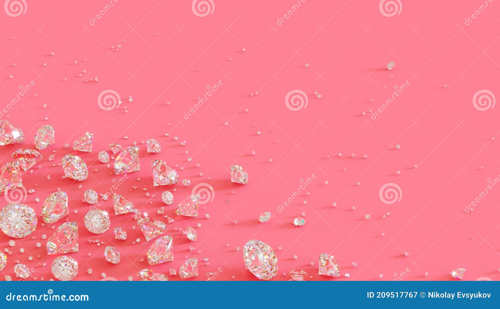 Shiny Diamonds on Pink Background. 3d Render Illustration Stock ...
