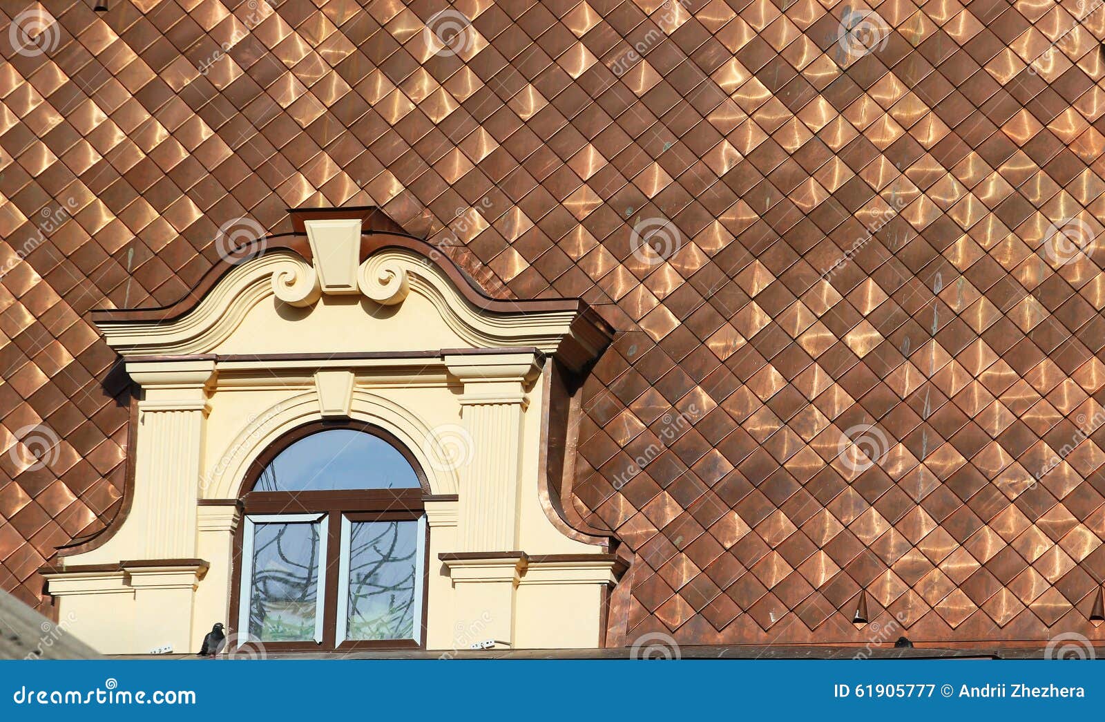 Shiny Dirty Copper Roofing with Attic Window Stock Image - Image of ...
