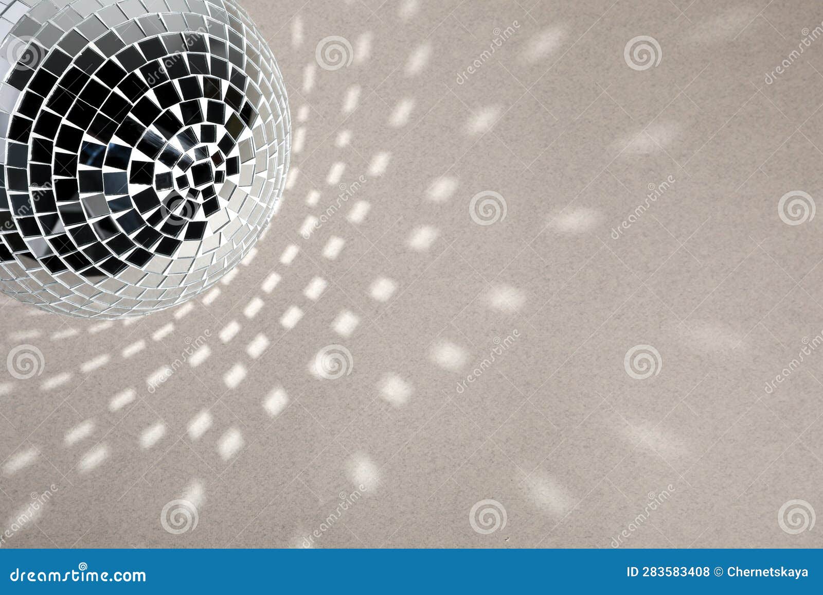 Shiny Disco Ball on Light Grey Background, Top View. Space for Text ...