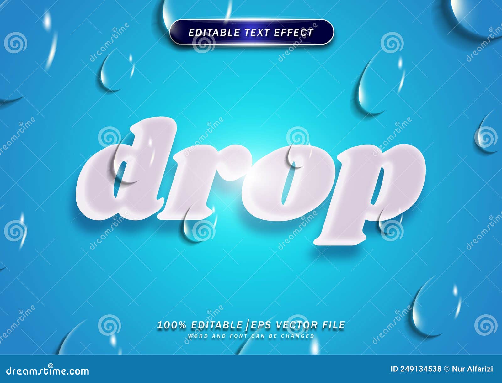 Shiny Drop Text Editable Effect with Water Backgroud Stock Vector ...