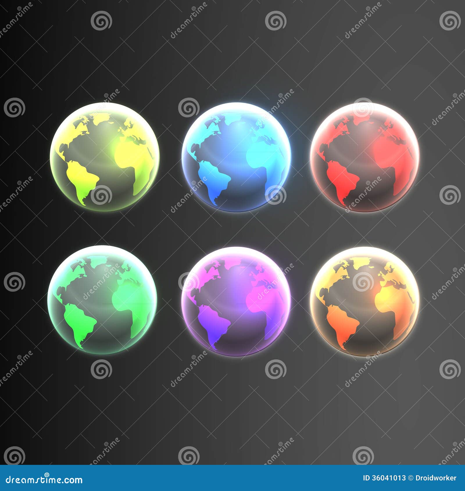 Shiny Earth Globes in Different Colors Stock Vector - Illustration of ...